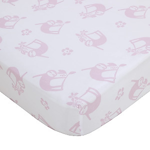 Little Love by NoJo Tropical Garden Pink, Green, and White Jungle Animal 3 Piece Mini Crib Bedding Set - Comforter, Two Fitted Sheets