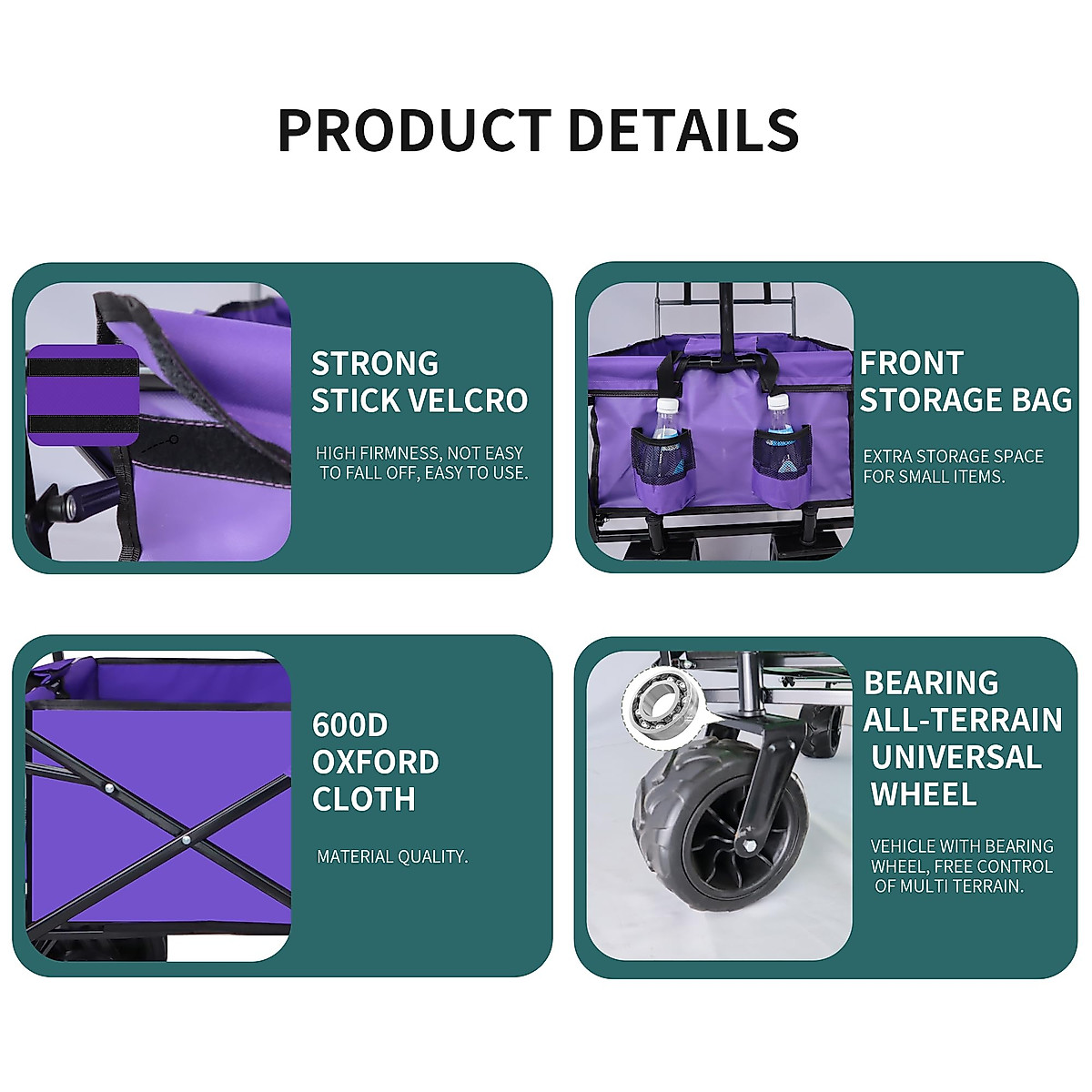 GOAWGO Collapsible Folding Garden Utility Wagon, Beach Cart Large Capacity,Heavy Duty Utility Beach Wagon Cart for Camping,Sports, Shopping (Purple)