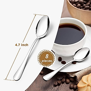 8 Piece Demitasse Espresso Spoons,4.7 Inches,Mini Coffee Spoons, 18/10 Stainless Steel Small Spoons for Dessert, Set of 8,Dishwasher Safe (Silver)