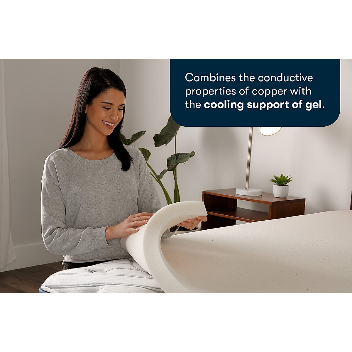 Serta CopperGel Cooling, Pressure-Relieving Memory Foam Mattress Topper, 2 Inch, King