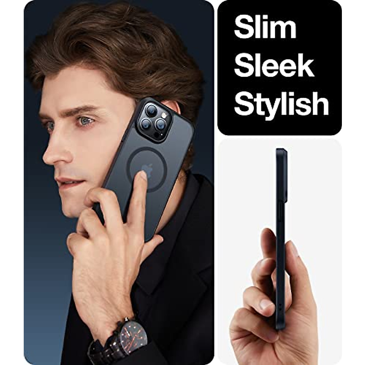 TORRAS Stronger Magnetic for iPhone 13 Pro Case, Military Grade Drop Tested, Compatible with MagSafe, Slim Protective Translucent Matte Silicone Case for iPhone 13 Pro Phone Case, Translucent Black