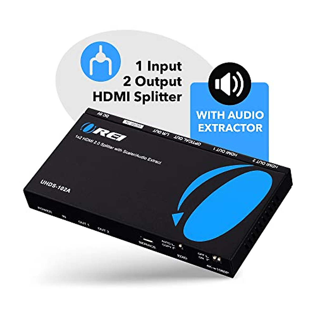 OREI 1x2 2.0 HDMI Splitter with Scaler Audio Extractor 2 Ports with Full Ultra HDCP 2.4K at 60Hz & 3D Supports EDID Control - UHDS-102A