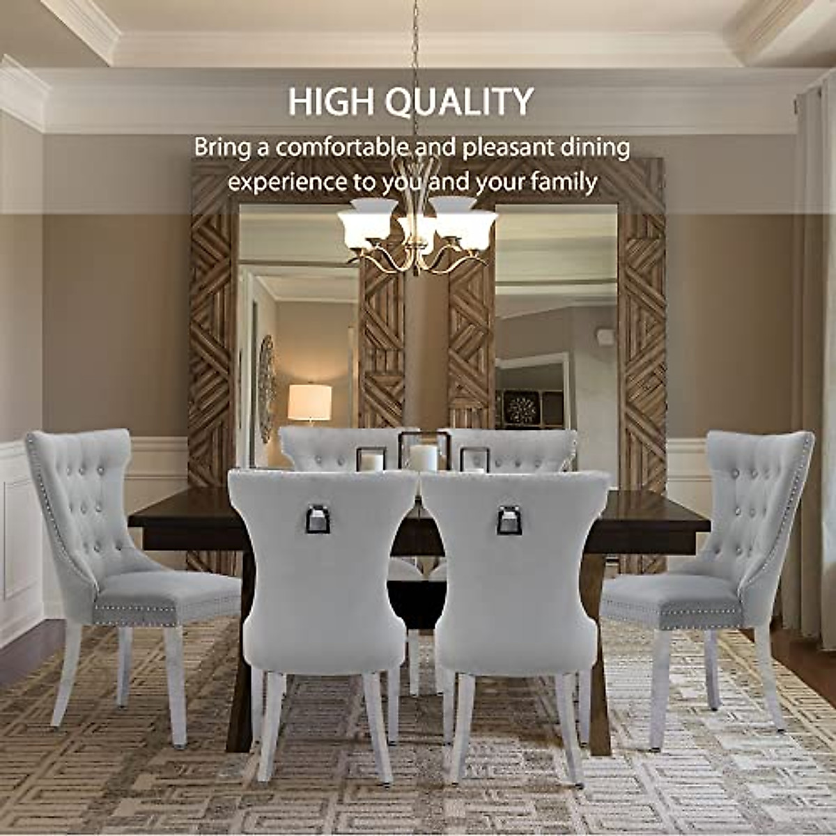 adochr Modern Velvet Dining Chairs Set of 4, Upholstered Dining Chair with Stainless Steel Metal Legs, Chairs Button Tufted Back, Grey
