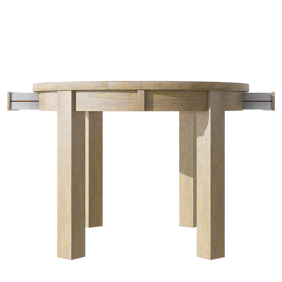 Merax Round Dining Table Set for 4, Extendable Wood Frame with Drawers and Wooden Chairs, Built-in 16" Removable Leaf, Natural