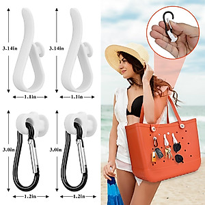Muswelf 4PCS Accessories for Bogg Bag, Two Styles of Hooks for Bogg Bag, Key Holder for Bogg Bag Hanging Keys, Sunglasses, Headphones and Other Small Items on Your Beach Bag, Convenient and Practical