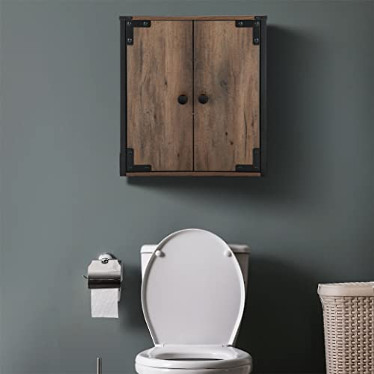 Landia Home Wall Mounted Bathroom Cabinet for Storage, Industrial Themed with a Steel Frame and Adjustable Shelf