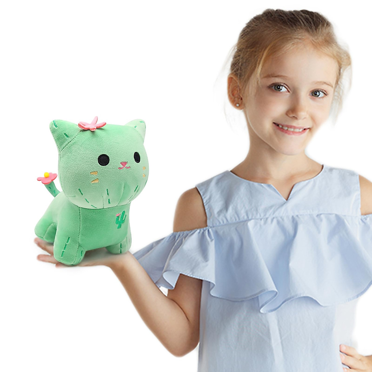 Leokawin Stuffed Toy Cat Plush Pillow, Kawaii Cacti Flower Cat, Green Plush Toy, Home Decor, Kids Boys Girls Gifts