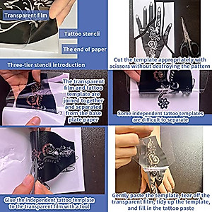 11 Sheet Total 84 Tattoo Stencils Sticker Pattern, 6 Pcs Natrual Brown Temporary Tattoo Kit, 1 Bottles, 4 Nozzles