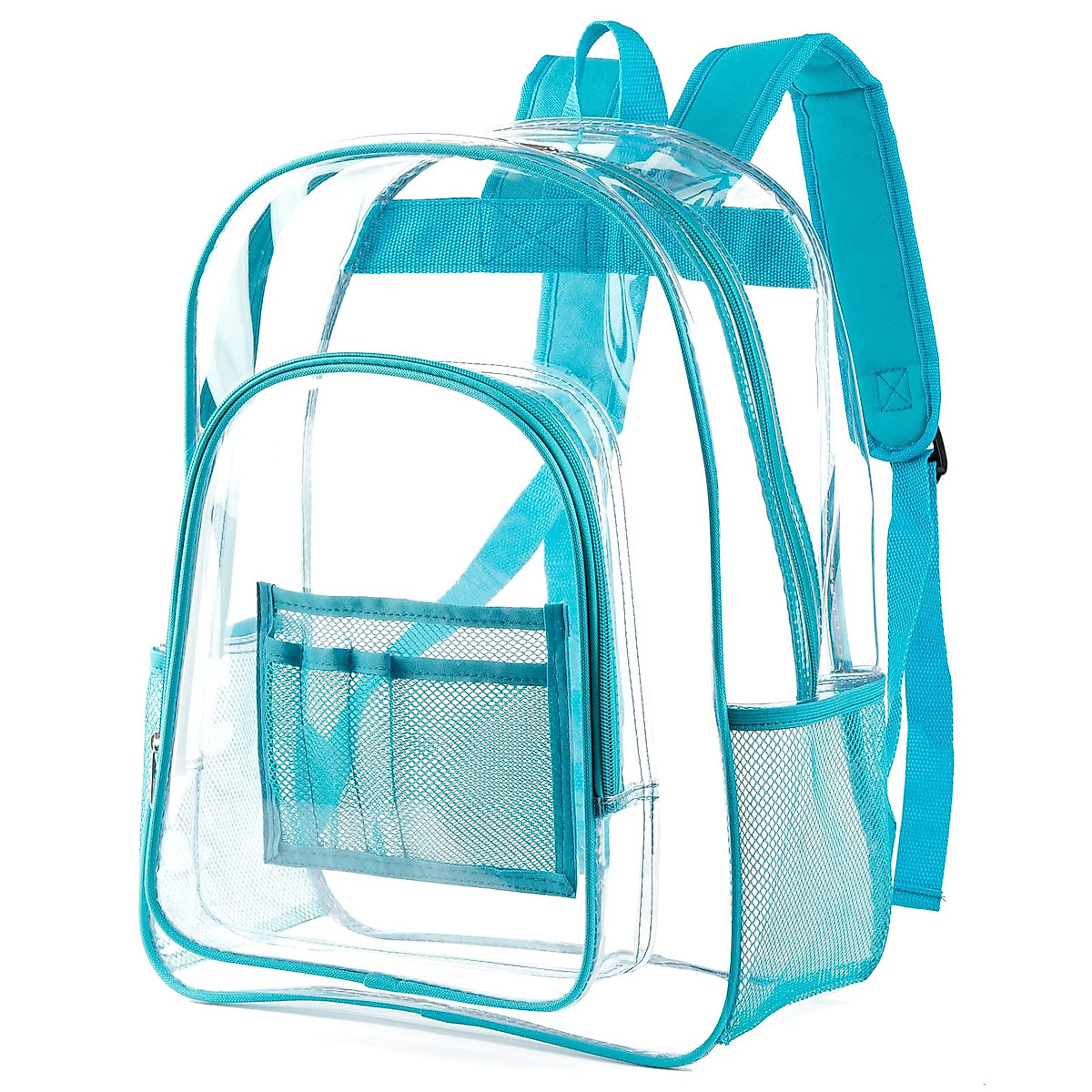Clear Backpack Heavy Duty with Reinforced Straps, Side Pockets for Kids, Boys, Girls, School - Turquoise,Teal