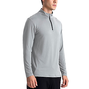 CARWORNIC Men's Long Sleeve Athletic Shirts Quarter Zip Pullover Quick Dry Active Sports Sweatshirt for Outdoor Running Workout Gym Golf Work Shirts Sliver Grey