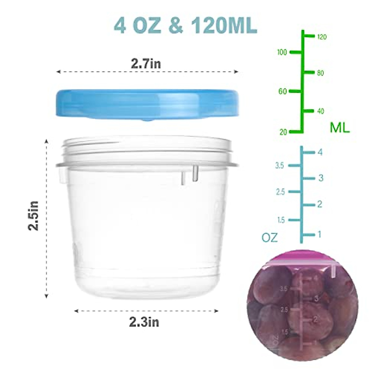 Mosville Baby Food Containers - 12 Sets, 4 OZ Food Grade Plastic Small Containers with Lids, Leakproof and Reusable, Microwave & Dishwasher Safe Freezer Containers for Food……