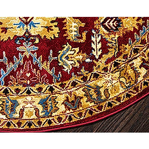 Unique Loom District Collection Farmhouse, Rustic, Border, Geometric Area Rug, 5' 0" x 5' 0", Red/Beige