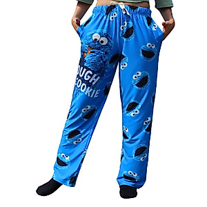BRIEF INSANITY Lounge Pajama Pants for Men and Women | Sesame Street Cookie Monster Tough Cookie Graphic Print Pattern Bottoms - Comfy, Ultra Soft, Unisex Loungewear Pants (Tough Cookie, Medium)