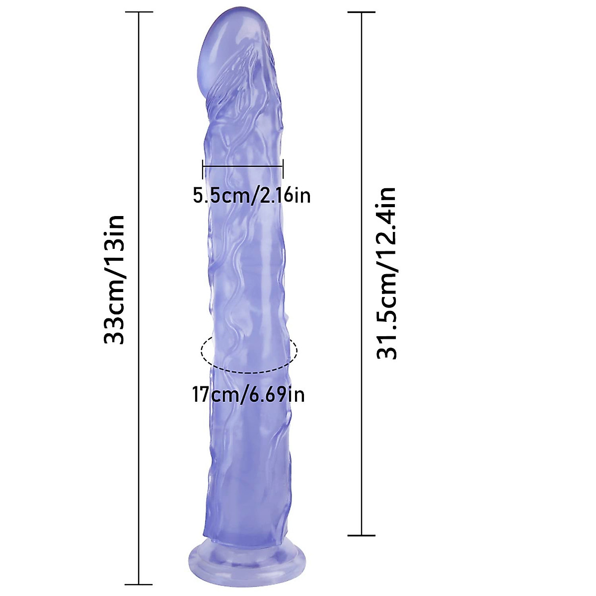 13 Inch Jelly Crystal Dildo, Realistic Huge Flexible Dildos with Powerful Suction Cup Base Large Soft Thick Anal Dildo Adult Sex Toy for Women - Blue