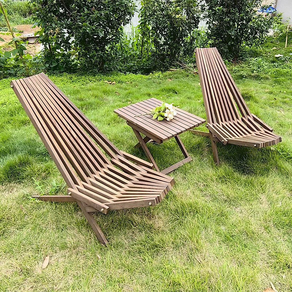 Generic Acacia Wood Folding Wooden Outdoor Chair -Stylish Low Profile Acacia Wood Lounge Chair for The Patio, Porch, Lawn, Garden or Home Furniture, Brown