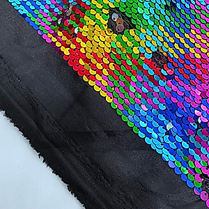 Reversible Sequin Fabric by The Yard Rainbow to Silver Flip Up Sequins Rainbow Two Tone Changing Color Fabric Glitter Fabric for Sewing Rainbow Mermaid Fabric