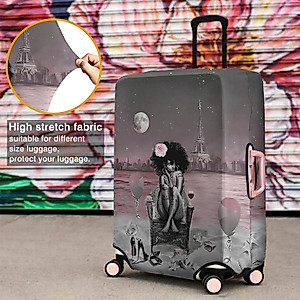 Xidingyue African American Black Girl Luggage Protective Cover Pink and Black Beach Paris Eiffel Tower Suitcase Cover Fit 22-24 Inch Luggage