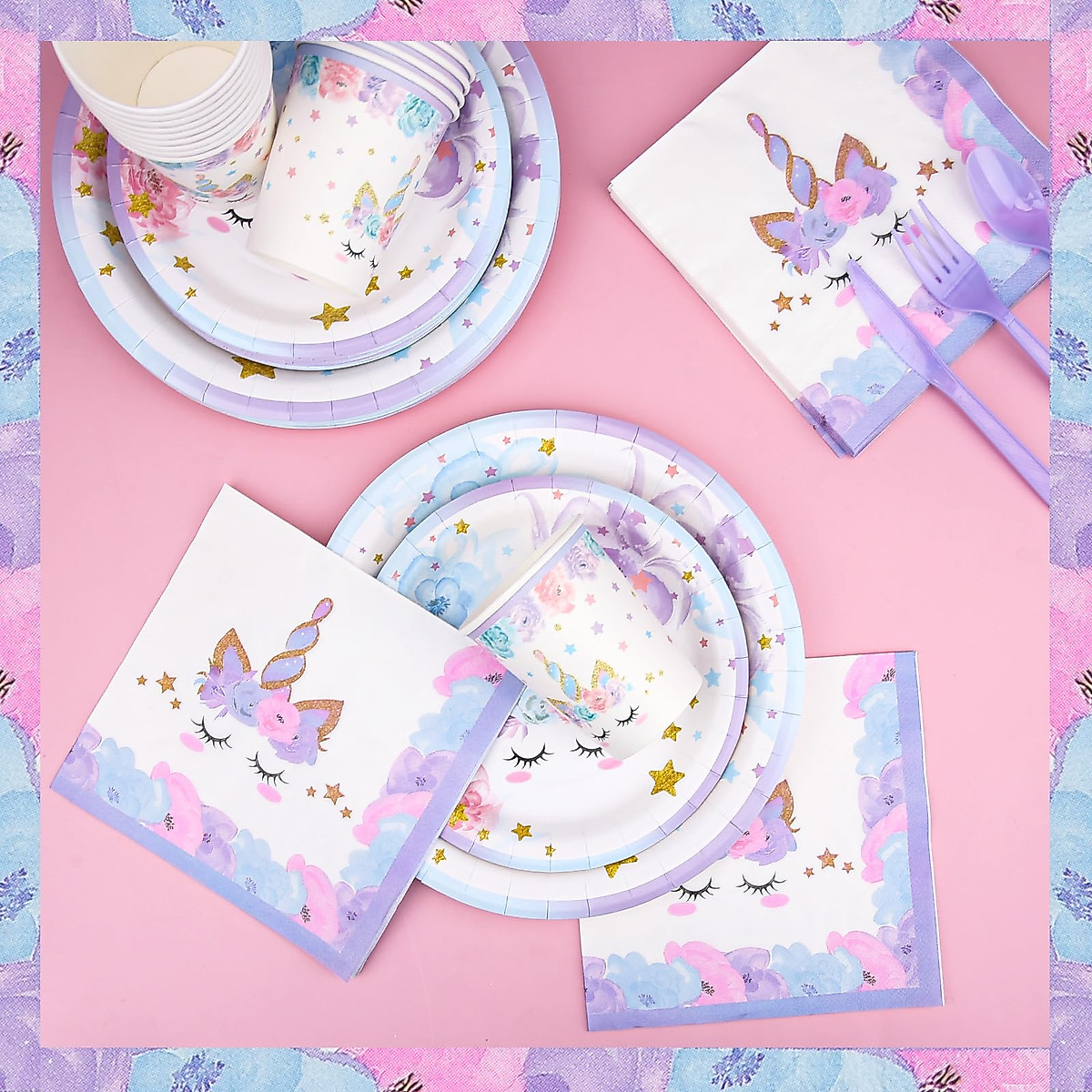 168 Pcs Unicorn Birthday Party Decorations, Unicorn Party Supplies, Unicorn Plates and Napkin Tableware Set for Baby Shower, Birthday, Graduation, Bridal Shower, Holiday Party (purple)