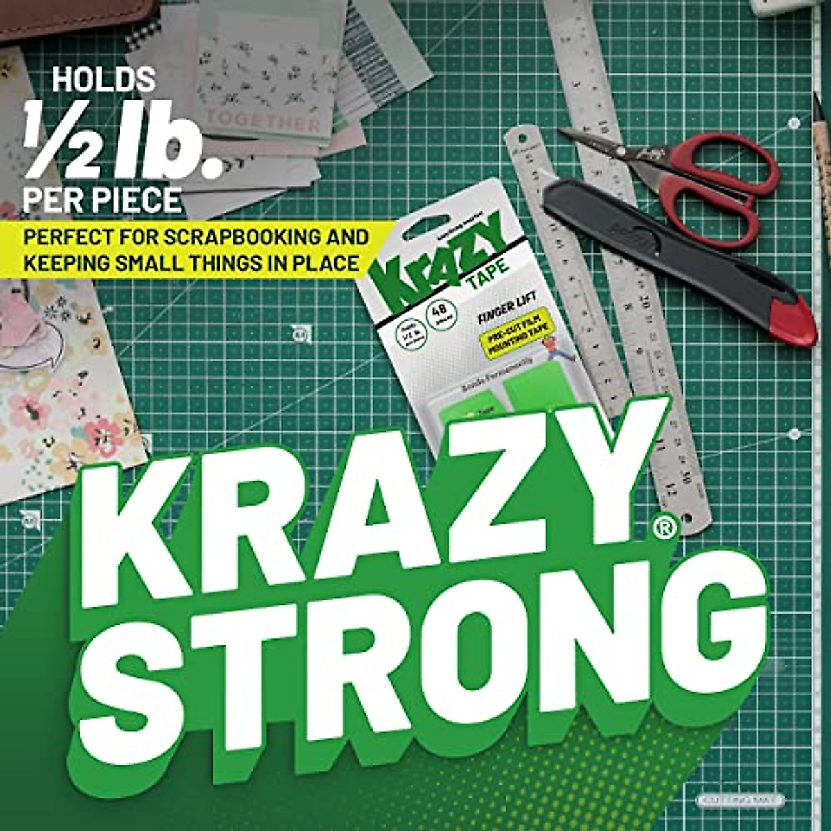 Krazy Tape Double Sided Tape for Crafts, Scrapbooking Squares, Thin Adhesive Two Sided Mounting Tape, 1" x 1" Clear Film Squares (Pack of 48 Pre-Cut Pieces)