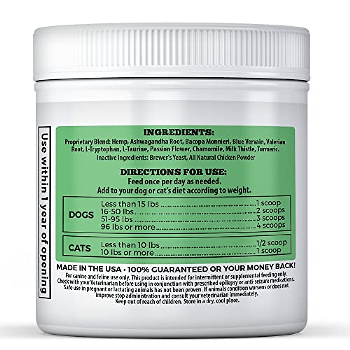Seizure Support and Calming Aid for Dogs and Cats - All Natural Epilepsy and Seizure Aid. Hemp, Ashwagandha, Blue Vervain, Valerian, L-tryptophan, L-Taurine, Chamomile, Milk Thistle, Turmeric.