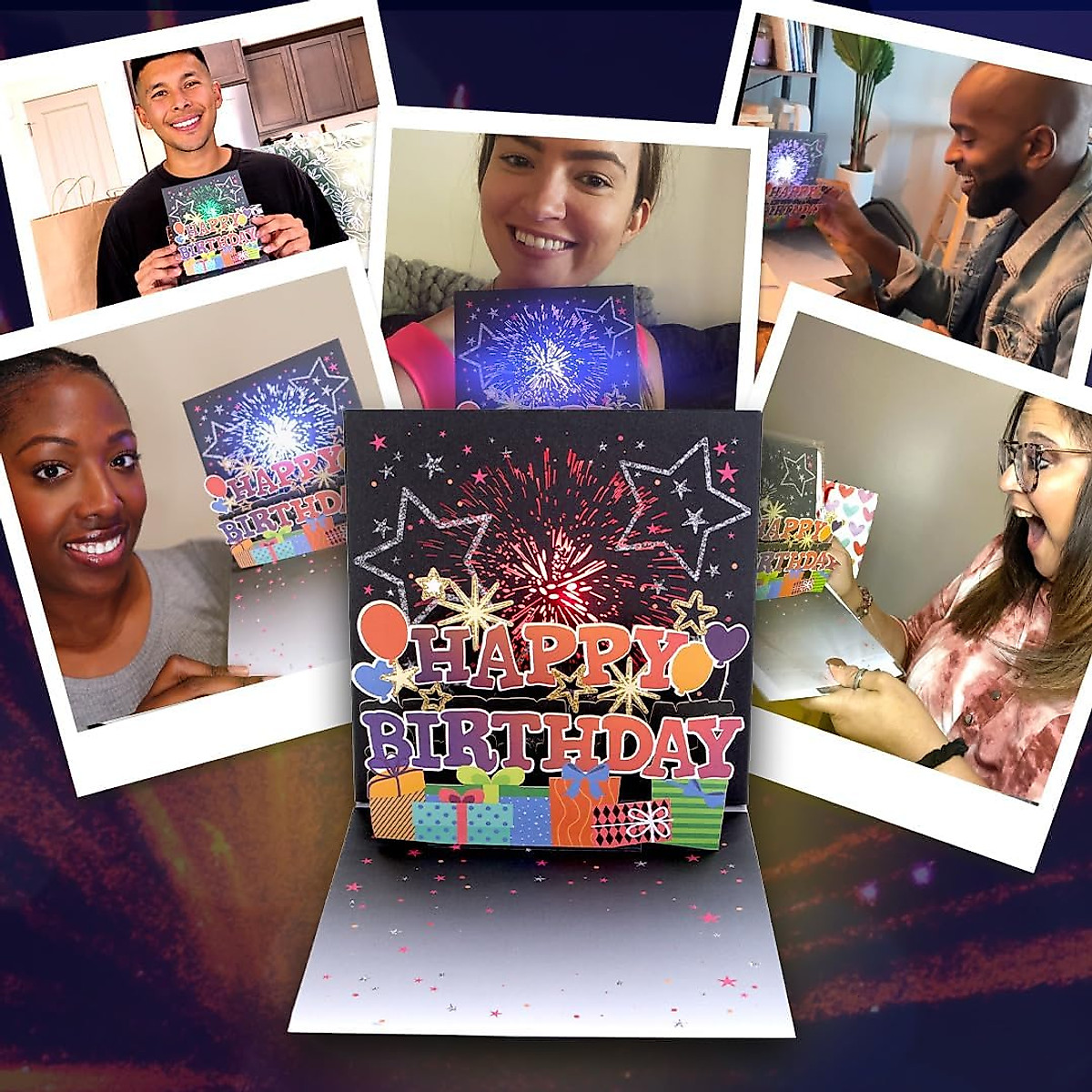 100 Greetings LIGHTS & MUSIC 'Fireworks' Birthday Pop Up Card - Plays Hit Song 'Happy' - Happy Birthday Card for Wife or Husband, Him or Her, Women & Men – Pop Up Birthday Greeting Cards - 1 Card Only