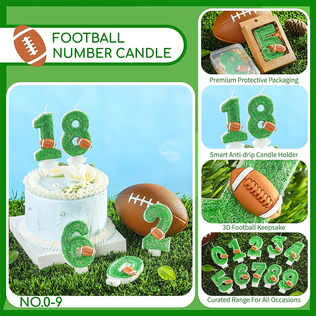 PHD CAKE 2.76 Inch Number 1 Football Birthday Candles, Football Themed Number Candles, Party Celebration