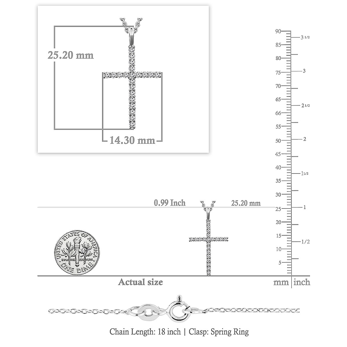 Dazzlingrock Collection 0.30 Carat (Ctw) Round White Diamond Thin Cross Pendant for Women with 18 inch Silver Chain in 14K White Gold