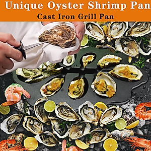 BOLVOUD Cast Iron Oyster Grill Pan, Cast-Iron Oyster Pan for Oven Grill