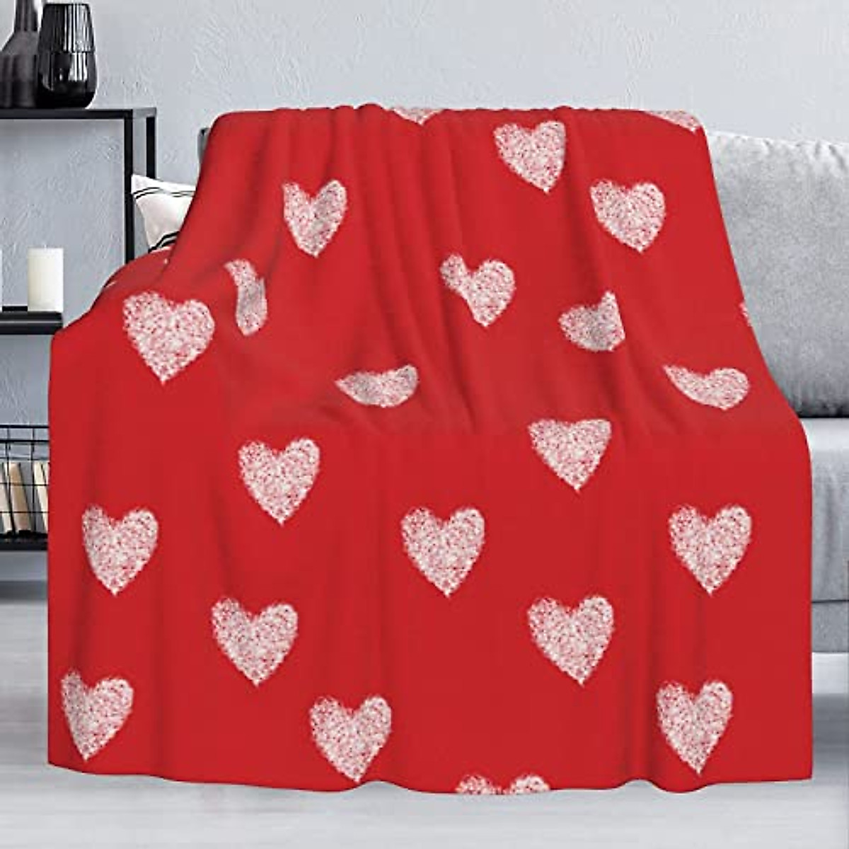 FeHuew Happy Valentine's Day Heart Red Soft Throw Blanket 40x50 inch Lightweight Warm Flannel Fleece Blanket for Couch Bed Sofa Travel Camping for Kids Adults
