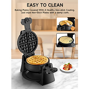Waffle Maker, 1400W Double Belgian Waffle Iron 180° Flip, 8 Slices, Rotating & Nonstick Plates, Removable Drip Tray for Easy Cleaning, Cool Touch Handles, Space Saving Storage, Black