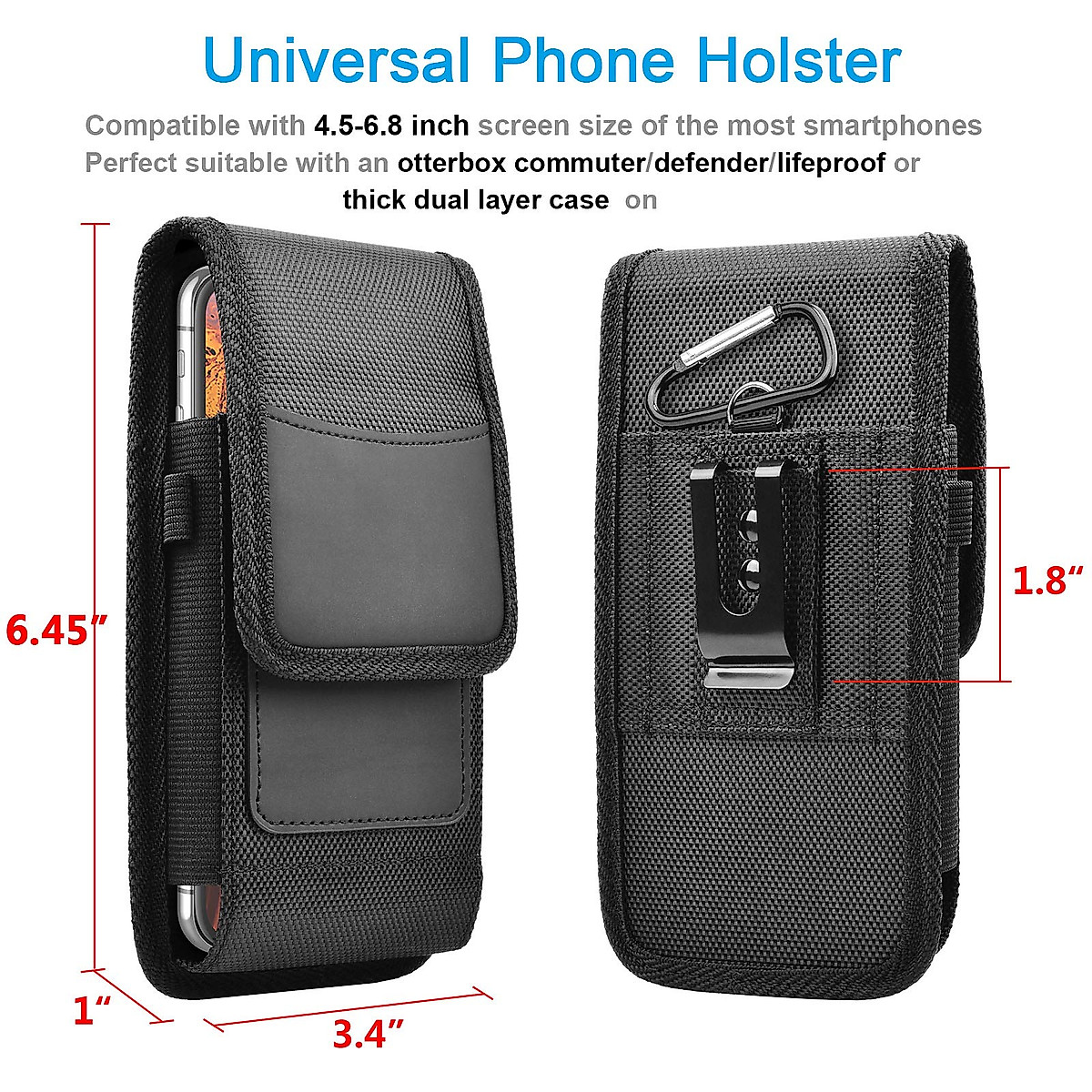 Tiflook Phone Holster for Samsung Galaxy S24 S23 S22 S21 Ultra S20 FE S10 A02S A12 A13 A32 A51 A52 Note 20 Ultra Note 10 Plus Nylon Cell Phone Pouch Belt Holder Carrying Case with Belt Clip,Black