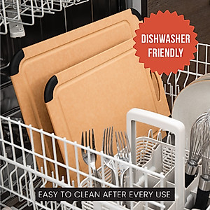 Chef Pomodoro Wood Cutting Board for Kitchen, Dishwasher Safe, Dual-sided with Juice Groove, Non-porous Non-slip Scratch-resistant Surface, Easy Grip Handle, 14.5 x 11 inches