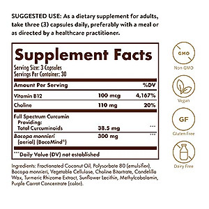 Solgar Full Spectrum Curcumin Brain Works, 90 Licaps - Support Memory Recall, Focus, Cognitive Function - Antioxidant Support - Curcumin, BacoMind, Choline, Vitamin B12 - Non-GMO, Vegan - (Pack of 2)