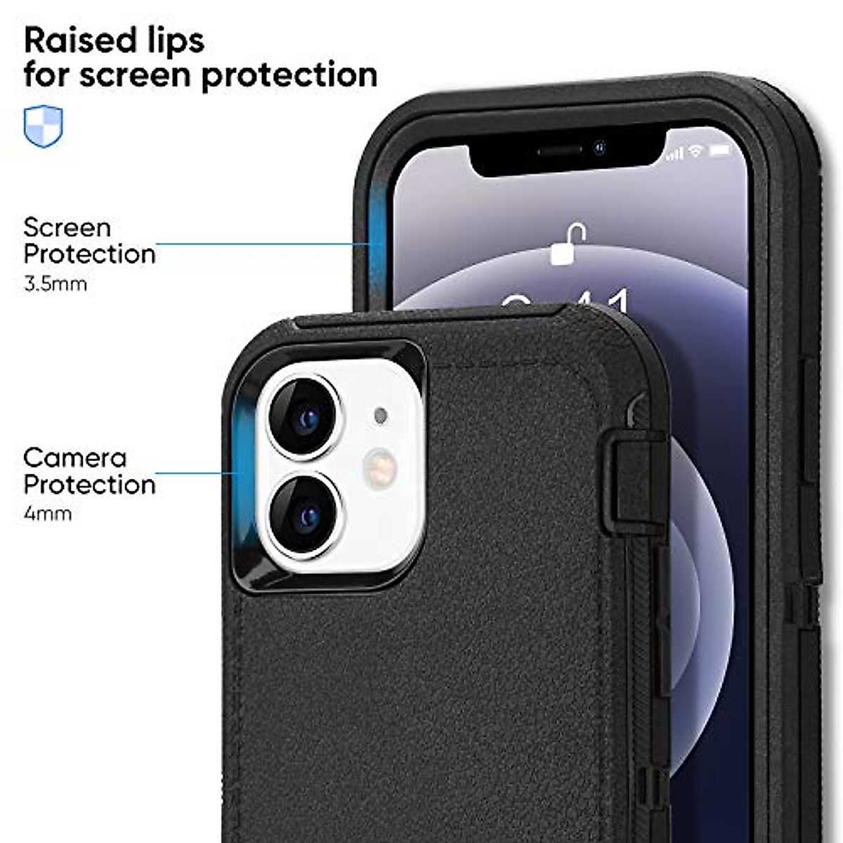 CAFEWICH Compatible with iPhone 12 Case/iPhone 12 Pro Case 6.1-Inch (2020), Heavy Duty Defender 3-Layer Rugged Shockproof Drop Protective Cover Phone Cases for iPhone 12/12Pro,Black