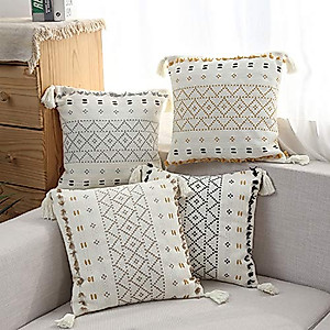 Moroccan Boho Decorative Throw Pillow Cover 18X18 Inch, Super Soft Woven Comfy Tufted Pillowcase with Tassels, Classic Pattern Pillow for Sofa Couch Living Room (Gray, 18"x18")