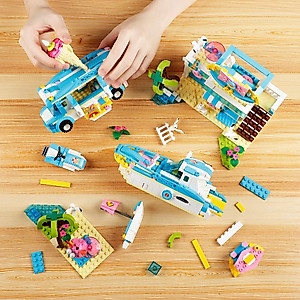 Friends Vacation Tour Building Kit Featuring Beach House, City Ice-Cream Truck, Yacht and Animal Toys, Creative Building Blocks Roleplay Christmas Birthday Gifts for Kids Girls Aged 6-12 (948 Pieces)