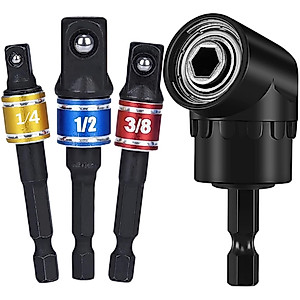 Impact Grade Driver Sockets Adapter Extension Set Drill Bit 3Pcs 1/4 3/8 1/2" Universal Socket Adapter Set and Right Angle Drill 105 Degree Right Angle Screwdriver set Drill Hex Bit Socket Adapter