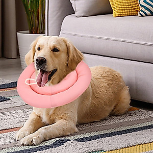 Jaeskeclip Dog Cone, Pet Collar Set, Adjustable Dog Pillow Cone with Leash, Waterproof Post-Operative Recovery Collar, Lick Resistant, for Small Dogs, Medium Dogs(Size:L)