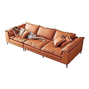 Sofa Couch Living Room Sofa with Cozy Throw Pillows Breathable Fabric Sofa Couch Carbon Steel Support Legs 2 Layers Soft Cushions Spacious Large Sofa for Living Room Office
