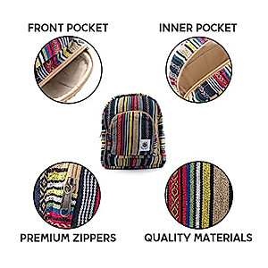 Yogo Boho Mini Backpack, Canvas Boho Backpack Purse for Travel, Hippy Bag with Adjustable Straps (Kushi)