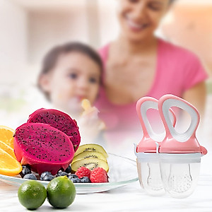 Baby Food Fruit Feeder Pacifier Teething Toys Teether （2Pcak） - Relief Teething Includes All The Sizes Pouches Food Feeder Pacifier 6 Different Silicone Nipple