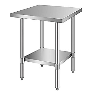 FAHKNS Stainless Steel Prep Worktable 24 x 30 in Sturdy Durable Baffle and Undershelf Restaurant Kitchen Practical Adjustable Workbench
