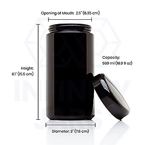 Infinity Jars 500 ml (17 fl oz) Tall Large Black Ultraviolet Glass Wide Mouth Screw Top Jar (1)