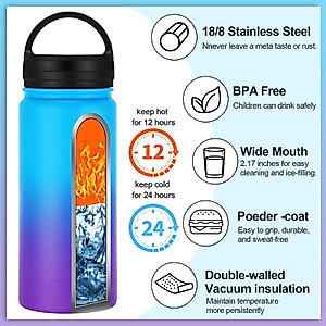 3 Pcs Kids Lovely Insulated Water Bottles Girls Boys Insulated Cups with Leakproof Lid and Cute Stickers for Valentines School Classroom Exchange Rewards Game Prizes Gifts(Gradient Color, 16oz)