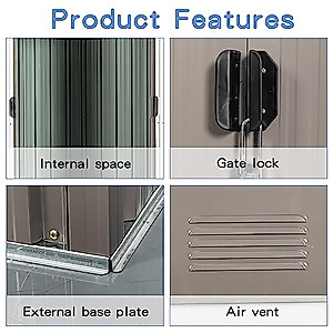 RITSU 8ft x 4ft Outdoor Storage Shed with Lockable Sliding Doors,Metal Tool Shed with Anchors，Hooks and Shelf, Garden Shed Organizer for Yard Patio Lawn Deck,Easy to Assemble,Gray