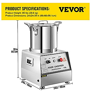 VBENLEM 110V Commercial Food Processor 15L Stainless Steel Grain Grinder 1400W Electric Food Grinder Cutter Mixer Perfect for Meat or Vegetable Stuffing, Fruit or Peanut Jam, Grain Powder