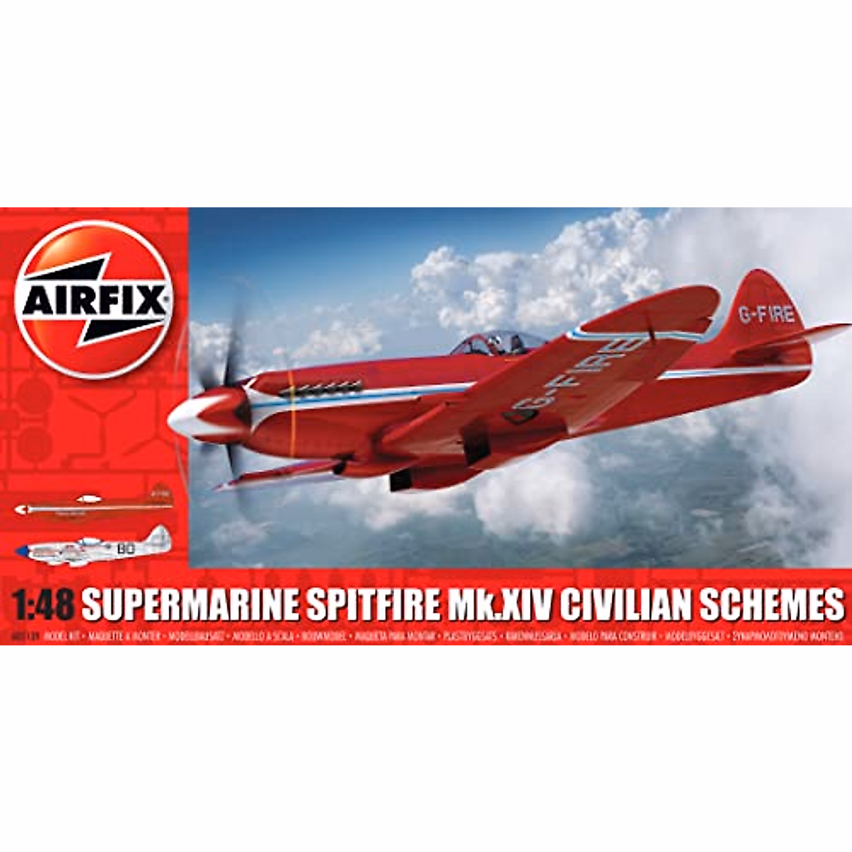 Airfix Model Set - A05139 Supermarine Spitfire MKXIV Civilian Schemes Model Building Kit - Plastic Model Plane Kits for Adults & Children 8+, Set includes Sprues & Decals - 1:48 Scale Model