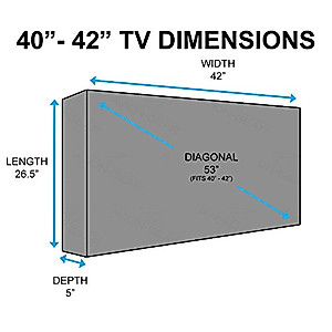 Outdoor TV Cover - 40 / 42 / 43 inch Grey Weatherproof & Waterproof Universal Television Protector for Flat Screen LED, LCD TV Screens w/ Sealed Fit & Remote Storage - Fits Standard Mounts & Stands