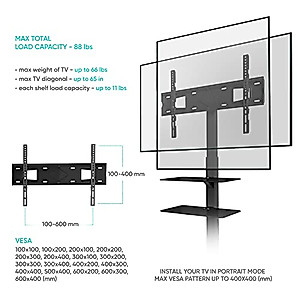 ONKRON Swivel Floor TV Stand for 32-65 Inch TV up to 66 lbs, Tempered Glass TV Stand with Mount max VESA 600x400 - Free Standing TV Stand Adjustable Height/Corner TV Stand with Shelves Black