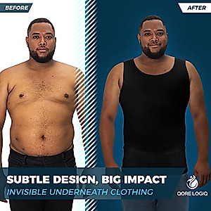 QORE LOGIQ Gynecomastia Black Compression Shirts for Men, Tank Top Body Shaper, Fajas para Hombres, Mens Slimming Undershirt Belly Shirt Sleeveless L